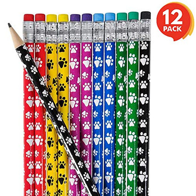 ArtCreativity Paw Print Pencils for Kids Set of 12 Wooden Writing ...