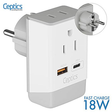 Schuko Germany Power Plug Adapter with QC 3 0 PD by Ceptics Safe Dual ...
