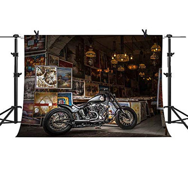 MME 10X7ft Retro Shop Motorcycle Background for YouTube Photography ...