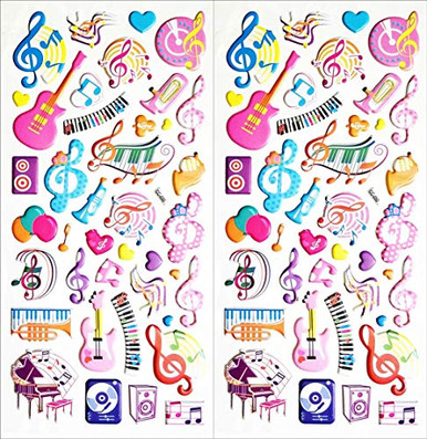 Stickers 2 Sheets Cute Musical Instrument Guitar Piano Musical Note ...