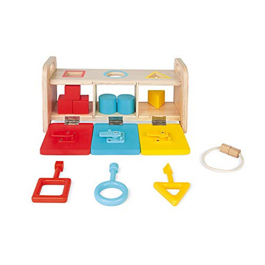 Janod Shape Sorter Box with Keys Wooden Sorting Toy with Geometric ...