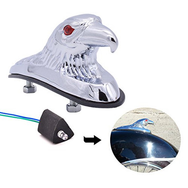 KATUR Motorcycle Eagle Head Ornament with Red Lighted Eyes Chrome ...