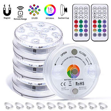 Submersible LED Lights with RF Remote Suction Cups 13 LED Waterproof ...