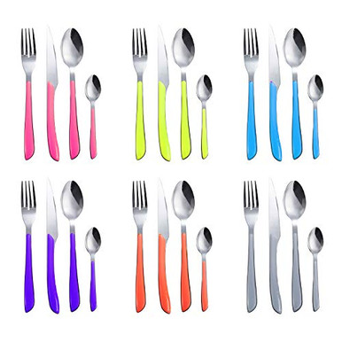 DOZZZ 24PCS Colored Flatware Set Stainless Steel Silverware Cutlery ...