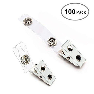 100Pcs Premium Metal Badge Clips with Clear PVC Straps for ID Cards ...