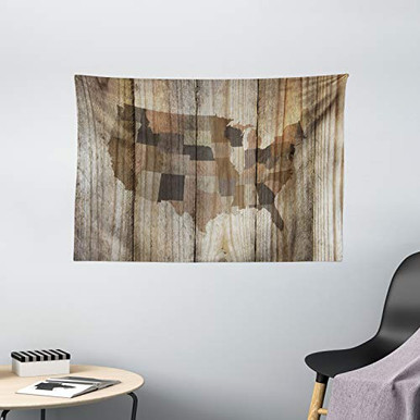 Ambesonne Rustic Map Tapestry USA America Map Silhouette Over Vertical ...
