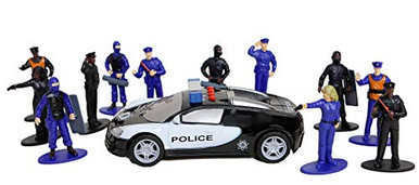 Friction Powered Police Car Toy with Lights & Sounds & 12 Toy Police ...