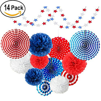 4th of July Party Decorations Set - Stars Stripes, Hanging Paper Fans ...