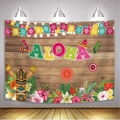 BINQOO 7x5ft Aloha Luau Party Backdrop Tropical Hawaiian Tiki Flowers ...