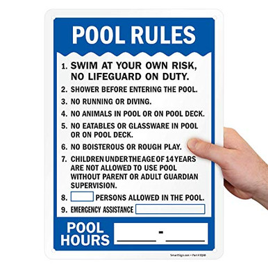 SmartSign Pool Rules No Life Guard On Duty Sign Write On Maximum Pool ...