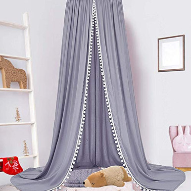 HEBE Crib Bed Canopy for Girls Bed with Pom Pom Round Chiffon Dome ...