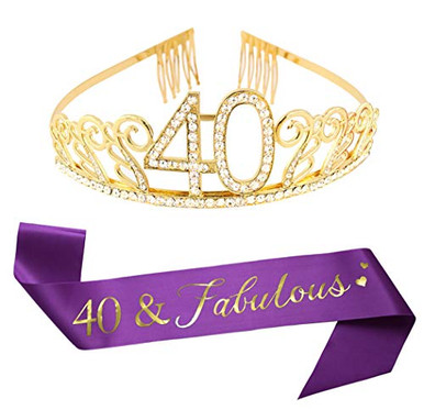 40th Birthday Gold Tiara and Sash Purple Satin Sash and Crystal ...