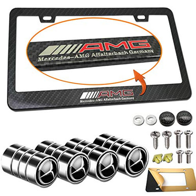 PUQIN AUTO License Plate Frame for Mercedes Black 3D AMG Logo Emblem 4 ...