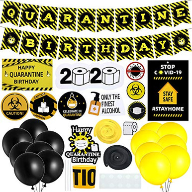 41 Pieces Quarantine Birthday Banner Supplies Set Happy Birthday Cake ...