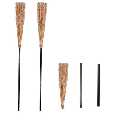 URATOT 3 Pieces Halloween Witch Broom Props Thatch Bamboo Witch ...