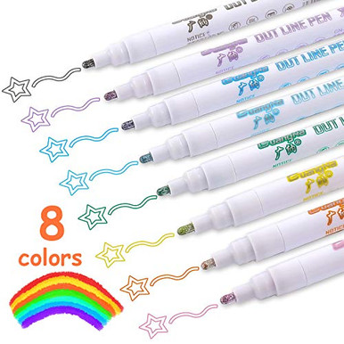 Double Line Outline Pens Metallic Outline Markers - 2.0 mm Medium Point ...