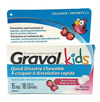 GRAVOL Children s 18 Quick Dissolve CHERRY Chewable Tablets for Anti ...
