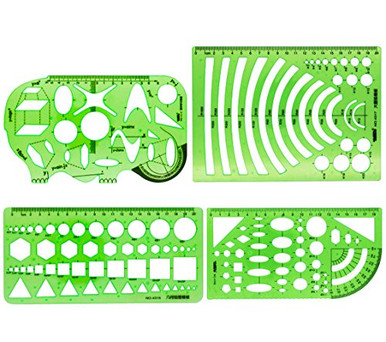SUNSWEI 4PCS Plastic Clear Green Color Measuring Templates Geometric ...