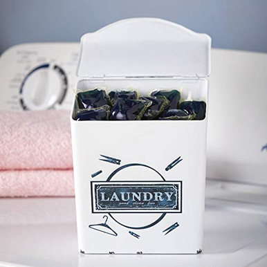 Enamel Laundry Room Lint and Laundry Detergent Pod Box Black and White ...
