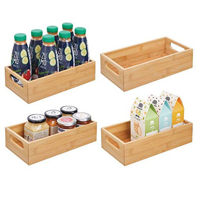 mDesign Bamboo Wood Compact Food Storage Bin with Handle for Kitchen ...