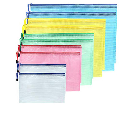 10 Packs 5 Size Zipper File Bags, Plastic Mesh Filing Folder Waterproof ...