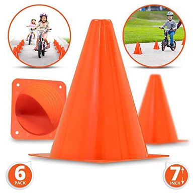 Premium 7 Inch Plastic Traffic Cones 6 Pack Orange Multipurpose ...