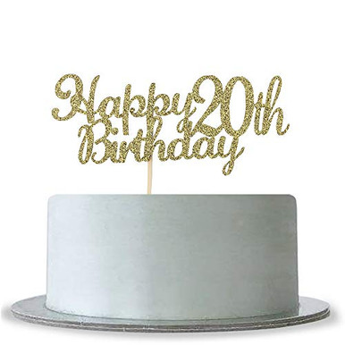 WeBenison Happy 20th Birthday Cake Topper, Gold Glitter Hello 20 Cake ...
