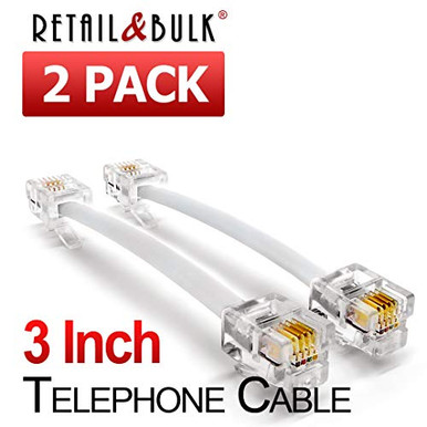 3 Inch Telephone Cable RJ11 4-Pin Male to Male 3", Phone Line Cord (2 ...