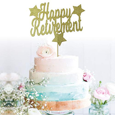 GrantParty Happy Retirement Gold Cake Topper with Stars Retirement ...