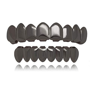 LuReen 8 Teeth Grillz Black Top and Bottom Grills Set Shiny Hip Hop ...