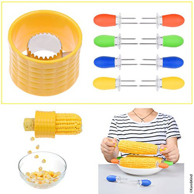 1x Corn Stripping Tool and 4x Corn Holder Pins Corn on the Cob Grips ...