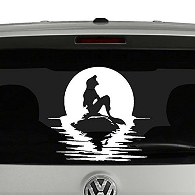 Ariel The Little Mermaid On Rock Full Moon 6 White Vinyl Car Truck ...