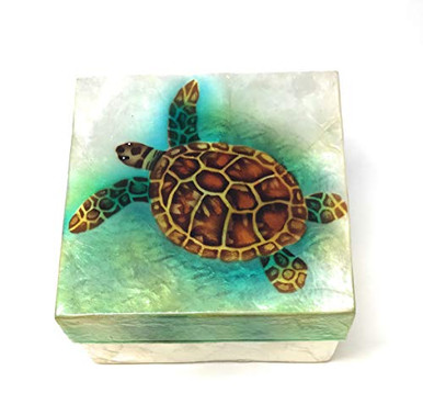 Kubla Craft Sea Turtle Capiz Shell Keepsake Box 4 Inches Square ...