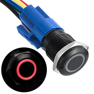 APIELE 16mm Latching Push Button Switch 12V DC On Off Black Shell with ...