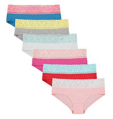 Free to Live 6 Pack Lace Panties Flattering Contrast Hipster Cut ...