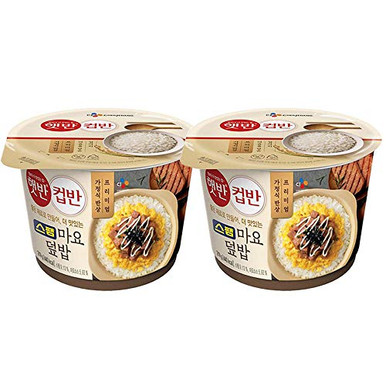 CJ Hetbahn Cupbahn Korean Cooked White Rice with Spam Mayonnaise 2 Bowls x 219g Microwavable ...