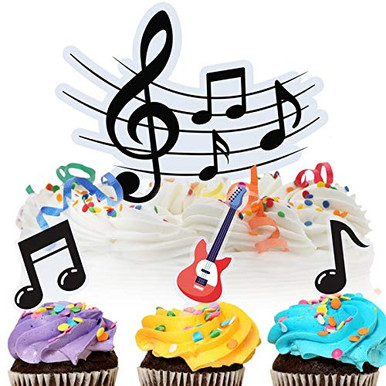 Music Notes Guitar Cake Topper Happy Birthday Musical Theme Acrylic ...
