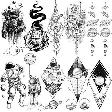 VANTATY 10 Sheets Black Spaceman Kids Temporary Tattoos For Children ...
