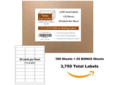 30-Up Labels, 125 Sheets Per Set, (3,750 Labels), Self-Adhesive White ...