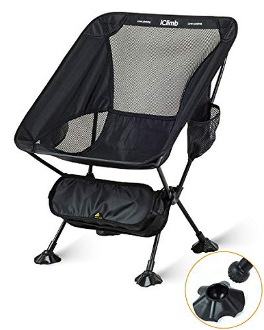 iClimb Ultralight Compact Camping Folding Beach Chair with Large Feet ...