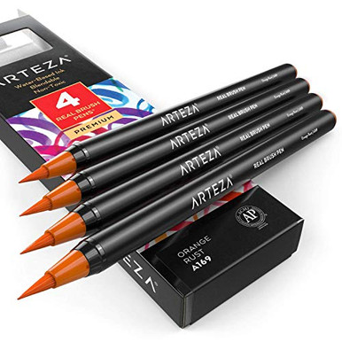 Arteza Real Brush Pens A169 Orange Rust Pack of 4 for Watercolor ...