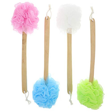 Juvale Bath Shower Body Wash Puff with Long Handle 4 Pack 4 Colors ...