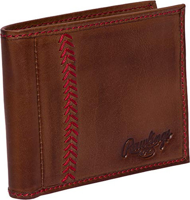 Rawlings Mens Tanned leather Baseball Stitch Embroidered Wallet Dark ...