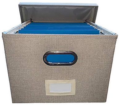 File Box Storage Organizer with lid Decorative Linen Hanging File Box ...