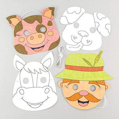 Baker Ross Farm Animal Colour in Mask Kits Pack of 4 Assorted Farm ...