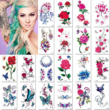 Temporary Tattoos Stickers Butterfly Rose Temporary Tattoos For Women ...