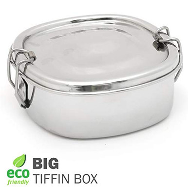 IndiaBigShop Stainless Steel Square Shape Lunch box 2 Compartment with ...