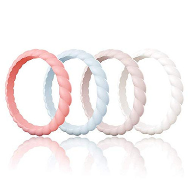 Egnaro Silicone Wedding Ring for Women Thin and Stackble Braided Rubber ...