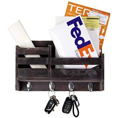 Wooden 2 Slot Mail Sorter Envelope Organizer Wall Mount Key Holder ...