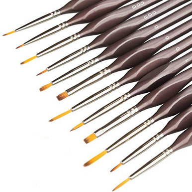 Detail Paint Brush Set 12 Piece Fine Miniature Paint Brushes Kit Tiny ...
